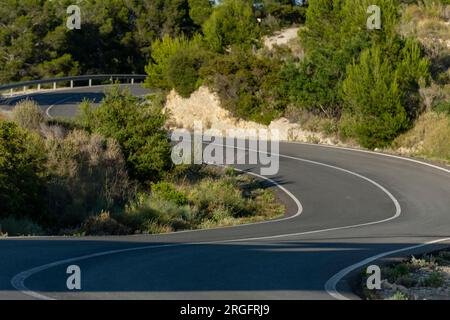 Cyclist in hills near Relleu village,Alicante, Costa Blanca, Spain ...