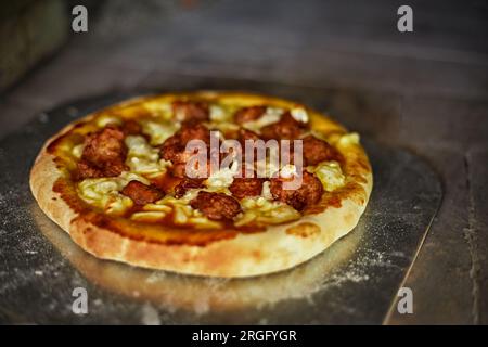 Grilled Chicken Pizza with Red Onion and Cilantro Stock Photo - Alamy