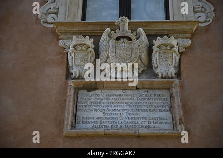 The Sicilian coat of arms, Taormina, Sicily, Italy Stock Photo - Alamy