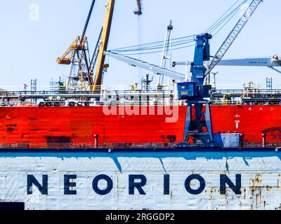 Onex Neorion Shipyard, Ermopouli harbor, Syros island, Greece, Southern ...