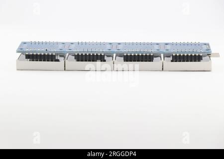 LED dot matrix display is connected to a micro controller using jumper ...