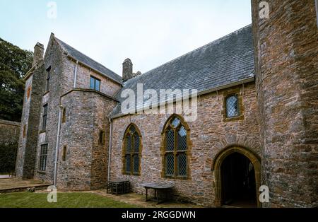 August 2023. Exterior detail of Compton Castle in Devon Stock Photo - Alamy