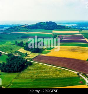 Essey-la-Côte hill, ancient volcano, farmland, aerial view, Meurthe et ...