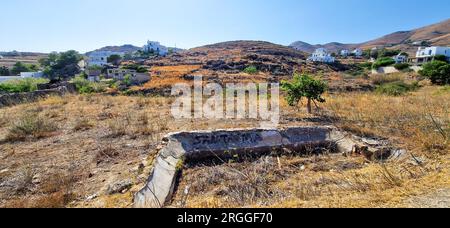 Water management, emty rain water reservoir, Syros island, Greece ...