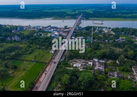 Aerial view of the Shaheed Sheikh Kamal Bridge over Andharmanik River ...