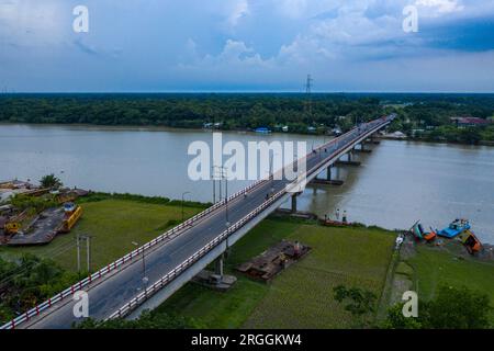 Aerial view of the Patuakhali Bridge over Laukathi River at Barishal ...