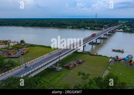 Aerial view of the Patuakhali Bridge over Laukathi River at Barishal ...