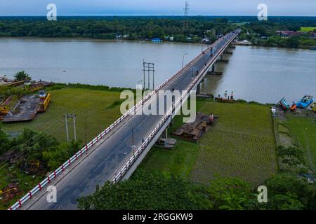 Aerial view of the Patuakhali Bridge over Laukathi River at Barishal-Patuakhali Highway ...