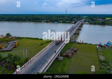 Aerial view of the Patuakhali Bridge over Laukathi River at Barishal ...