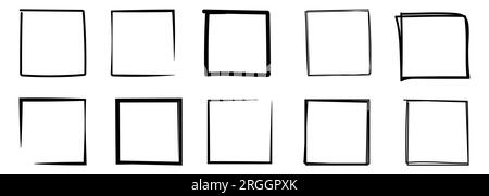 Hand drawn frames of squares. Vector illustration isolated on ...