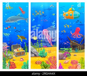 Silhouette of submarine and fish landscape Stock Vector Image & Art - Alamy