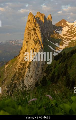 Schaefler mountain ridge swiss Alpstein, Appenzell Switzerland, steep ...