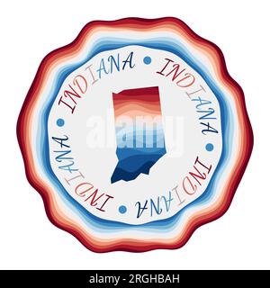 Indiana map. Map of the US state with beautiful geometric waves in red ...