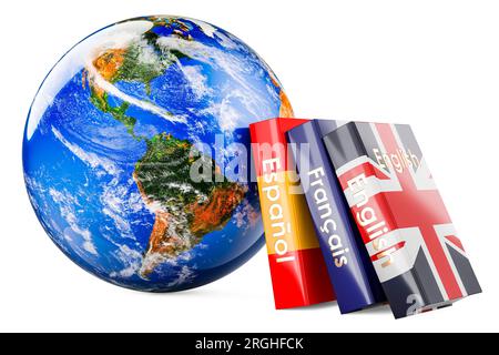 Textbooks or dictionaries with Earth Globe. Global Language Learning ...