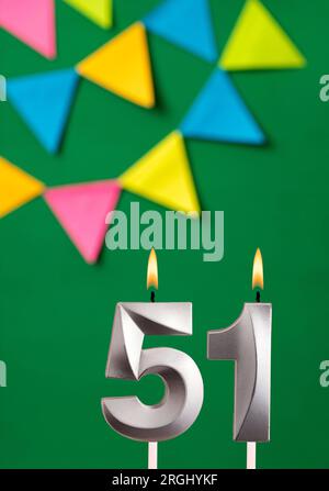 Birthday candle number 51 - Vertical anniversary card with green ...