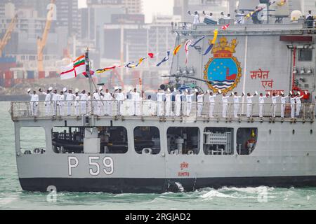 India’s navy INS Sumitra taking part in an International Naval Review ...