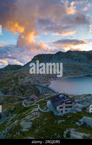 View of the Lago della Vacca at sunset. Breno, Valle del Caffaro ...