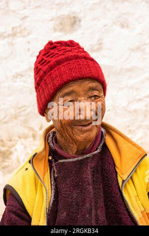 India, Ladakh, Zanskar, Zangla, nunnery, old nun with senior western ...