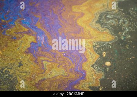 Spot gasoline. Puddle of fuel. Acid colors. Texture bright liquid Stock ...