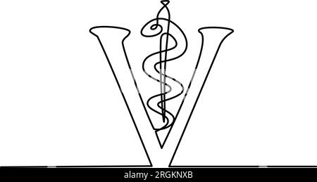 Veterinary symbol - caduceus snake with stick. Continuous one line ...