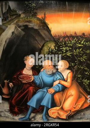 'Lot and His Daughters' by Lucas Cranach the Elder depicts the biblical story of Lot and his ...