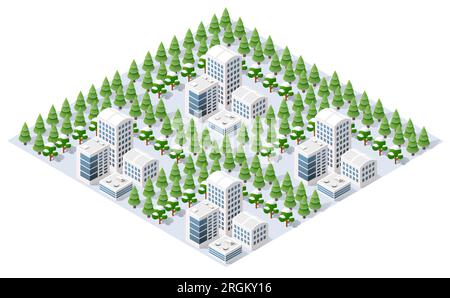 Isometric view projection of winter snow landscape. The nature aspect ...