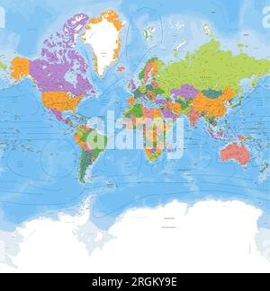 World map illustration. Mercator projection. Fair vector illustration ...