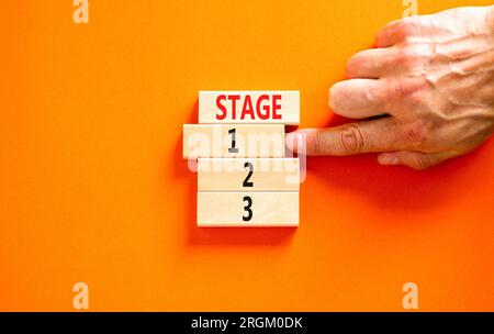 Time to stage 4 symbol. Concept word Stage 1 2 3 4 5 on wooden sticks ...