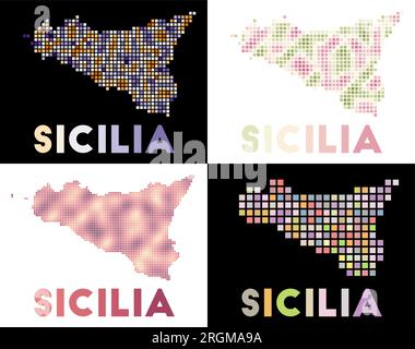 Sicily map. Map of Sicily in dotted style. Borders of the island filled ...
