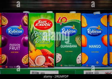 Display of Cartons of Tropical Fruit Juice incl Tamarind Juice, Coconut ...