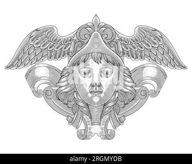 Archangel michael portrait, Vintage engraving drawing style vector illlustration Stock Vector ...