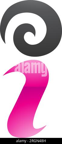 Magenta and Black Glossy Swirly Letter G Icon with Stripes on a White ...