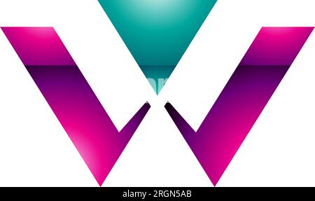 Magenta and Green Triangle Shaped Letter W Icon on a White Background ...