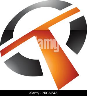 Orange and Black Round Shaped Letter T Icon on a White Background Stock ...
