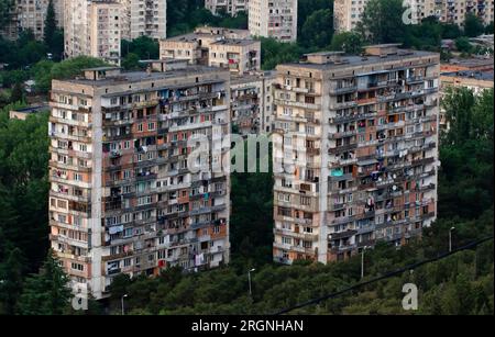 Dilapidated old residential buildings from Soviet era, called ...