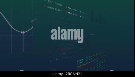 Image of financial data processing, green line and markers Stock Photo ...
