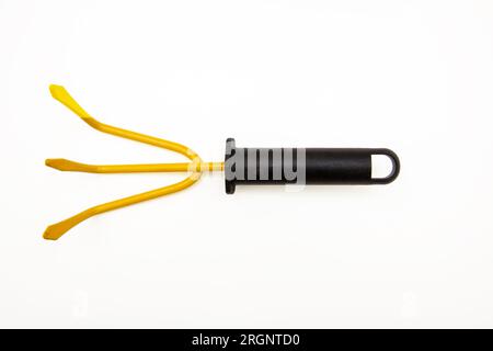 Garden rake yellow color isolated on transparent background, view from ...
