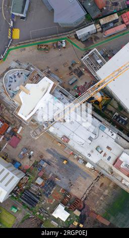 New ferry in construction using crane and scaffolding at Port Glasgow ...