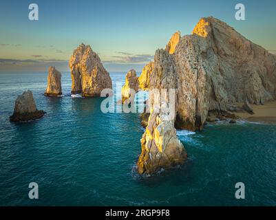 The famous taffy-colored El Arco rock formations, Baja California Stock ...