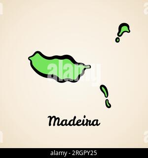 Madeira island map simple outline. Vector hand drawn simplified style ...