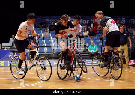 Action from Canada versus Japan in the Men’s Elite Cycle-ball League B ...