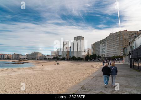 A Coruna panoramic of Riazor beach. Spain Stock Photo - Alamy