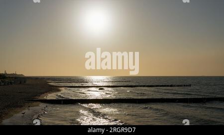Beach near Kuehlungsborn on the German Baltic Sea with blue sky and ...