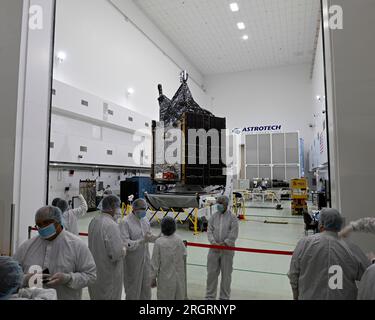 The NASA Psyche satellite sits at the Astrotech facility just outside ...