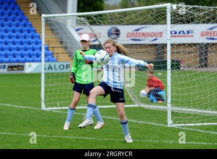 Young girls football tournament in Shrewsbury, England, Uk Stock Photo ...