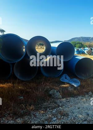 Pipes for pumping or pumping water in the artificial lake Bramiana on ...