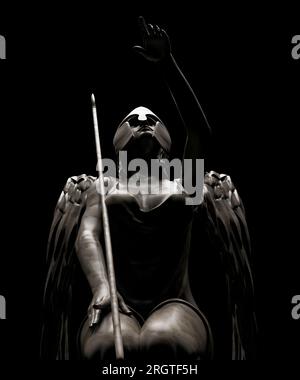 3d render illustration of shaded antique stone female warrior angel ...