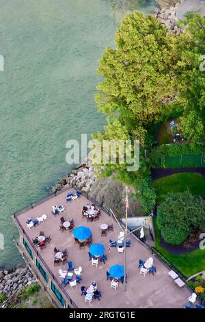 Aerial view of the roof deck restaurant on top of Pier W restaurant at ...