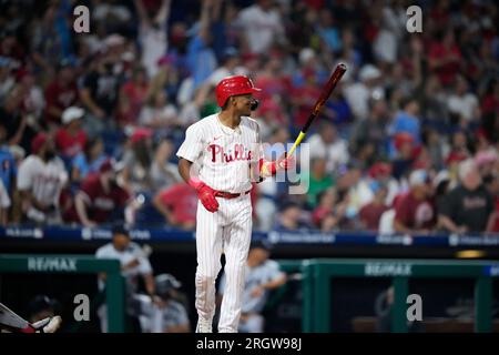 Philadelphia Phillies' Johan Rojas reacts after a home run during a ...