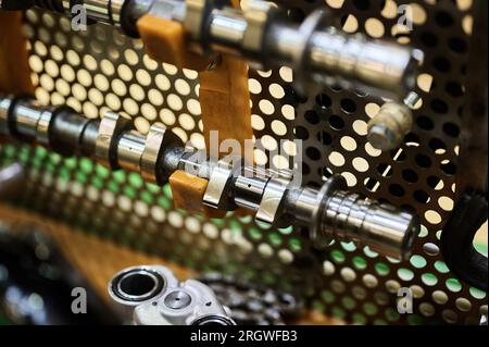 Camshaft of gas distribution mechanism of car engine closeup Stock ...